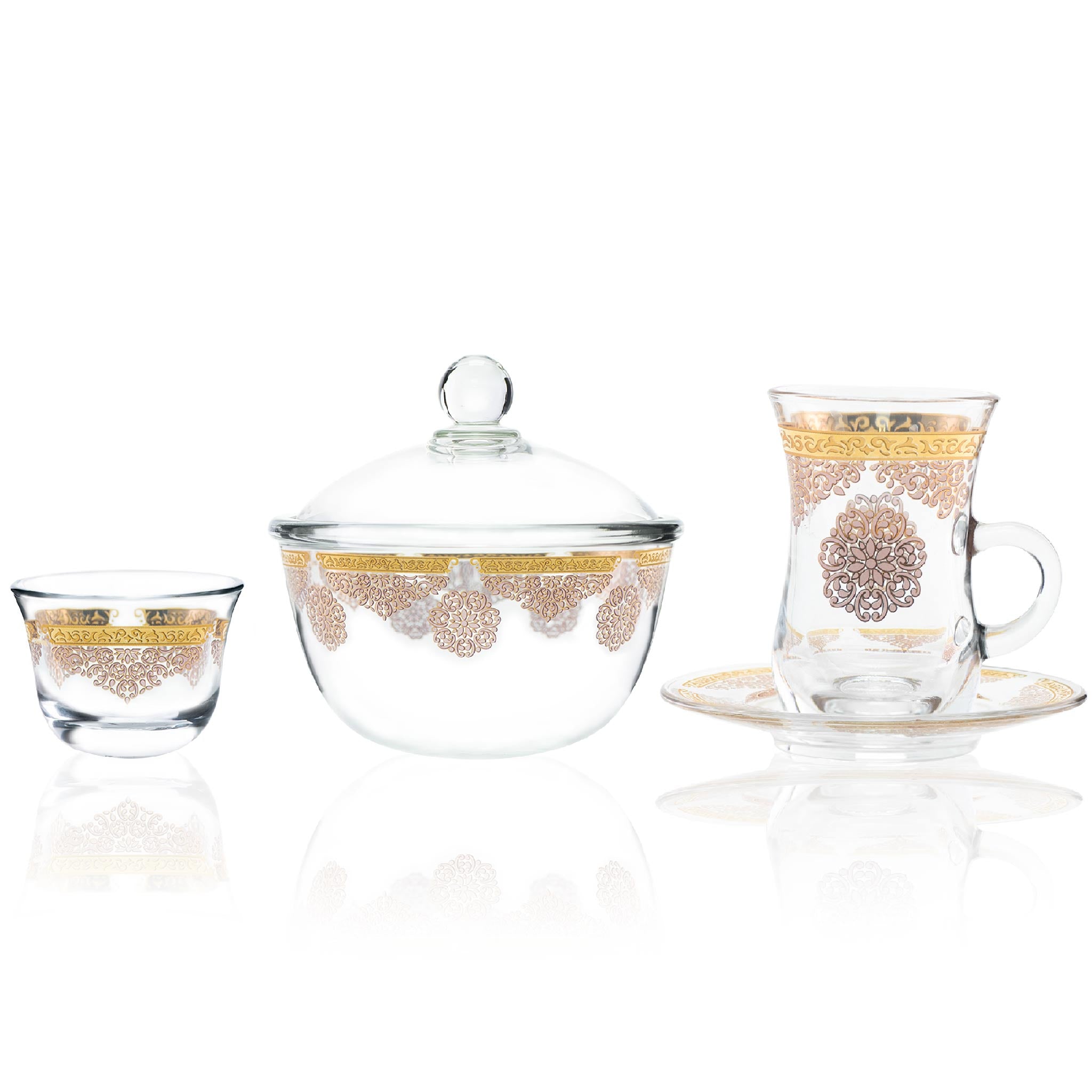Dimlaj Glass Tea+coffee set 20pcs Selena Gold Pink – Fnac KSA
